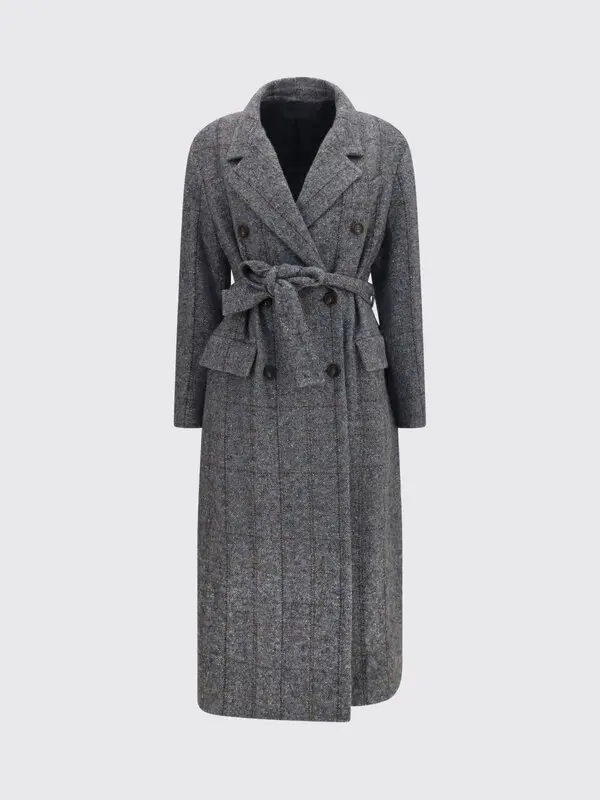 Brunello Cucinelli Checked Belted Overcoat