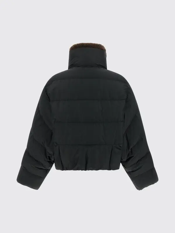 Brunello Cucinelli Short Quilted Down Jacket In Cotton With Fur Collar - Black
