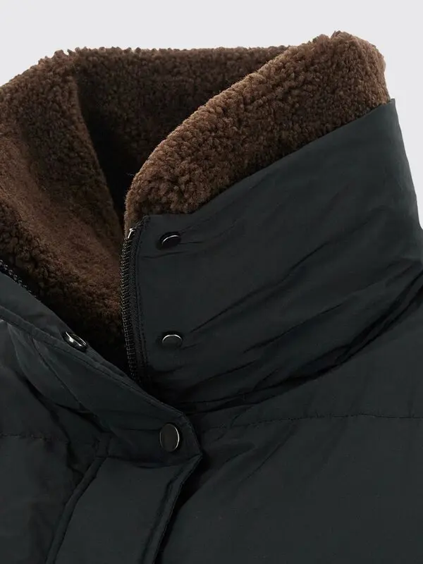 Brunello Cucinelli Short Quilted Down Jacket In Cotton With Fur Collar - Black