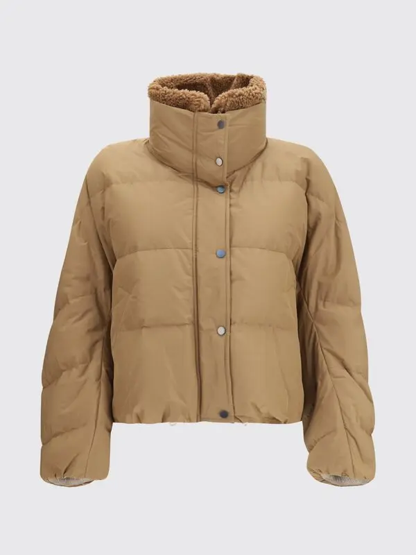 Brunello Cucinelli Short Quilted Down Jacket In Cotton With Fur Collar
