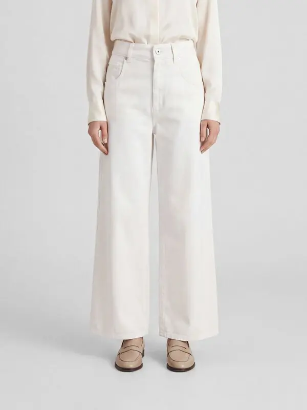 Brunello Cucinelli Mid-rise Wide Leg Jeans In Cotton Denim - Ivory