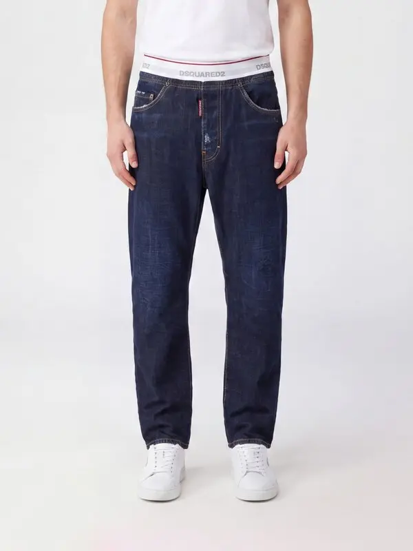Dsquared2 Straight Leg Distressed Jeans With Elasticated Logo Waistband