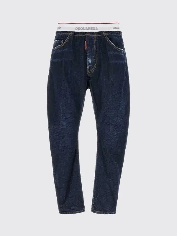 Dsquared2 Straight Leg Distressed Jeans With Elasticated Logo Waistband