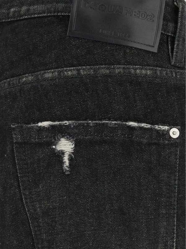 Dsquared2 Mid-rise Straight Jeans In Distressed Denim With Regular Fit