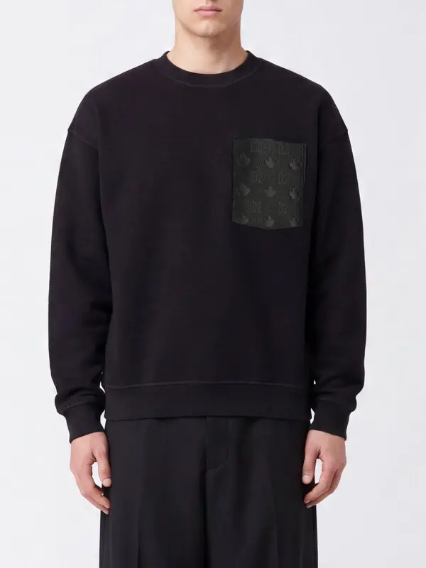 Dsquared2 Relaxed Fit Crewneck Sweatshirt In Cotton With Monogram And Patch Pocket
