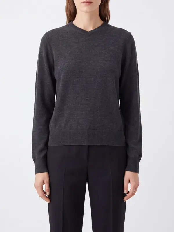 THE ROW V-neck Sweater In A Cashmere And Silk Blend With Long Sleeves - Grey