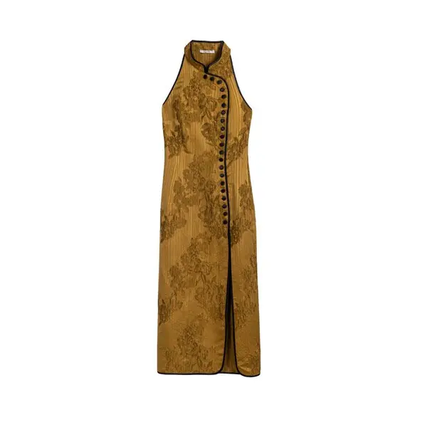 NOCTURNE High-neck Button-detail Midi Dress