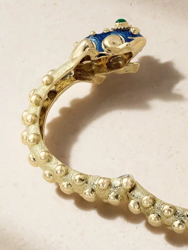 David Webb Baby Frog 18-karat Gold, Emerald And Enamel Bangle