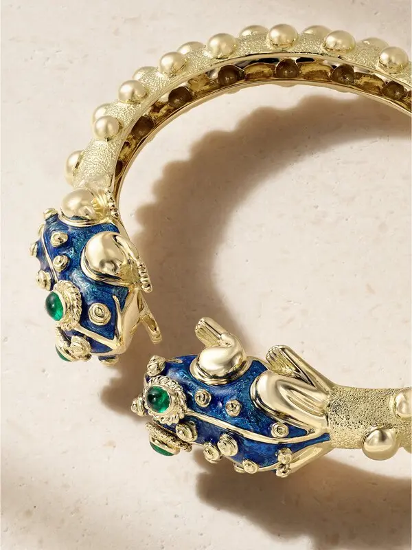 David Webb Baby Frog 18-karat Gold, Emerald And Enamel Bangle