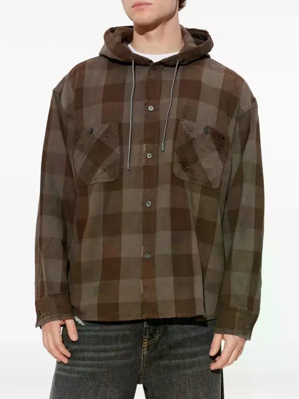 DIESEL® Distressed Hooded Shirt In Check Flannel