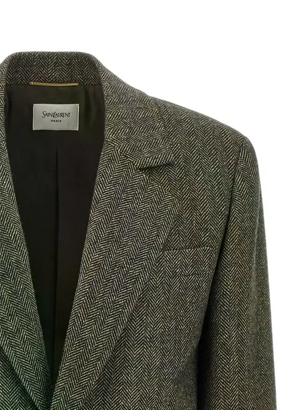 Saint Laurent Single-breasted Jacket In Herringbone Wool