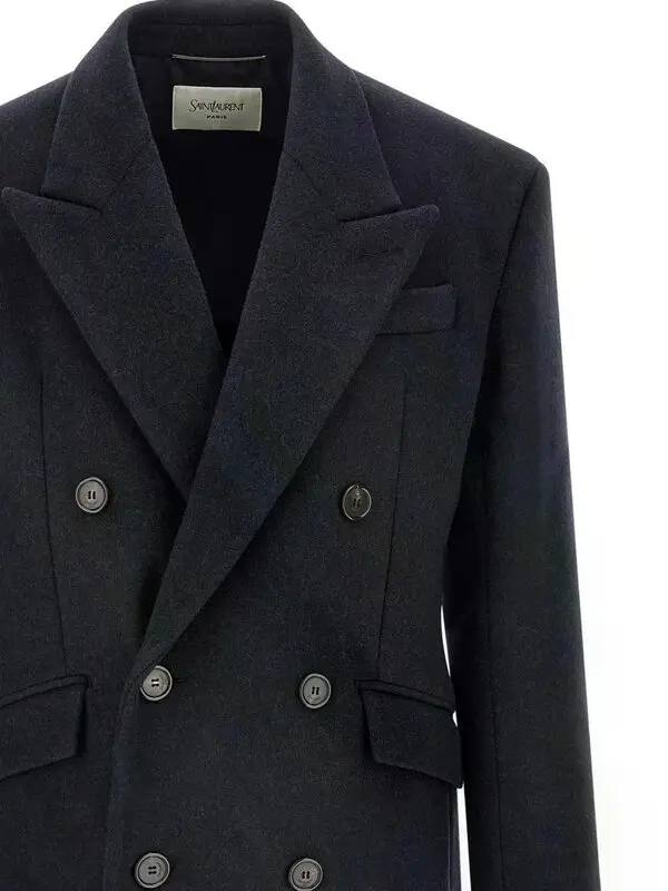 Saint Laurent Long Coat In Double-face Wool Felt