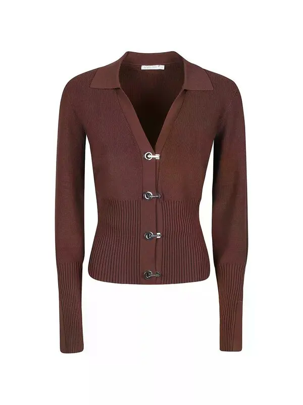 Patrizia Pepe Hook-fastening Ribbed-knit Cardigan