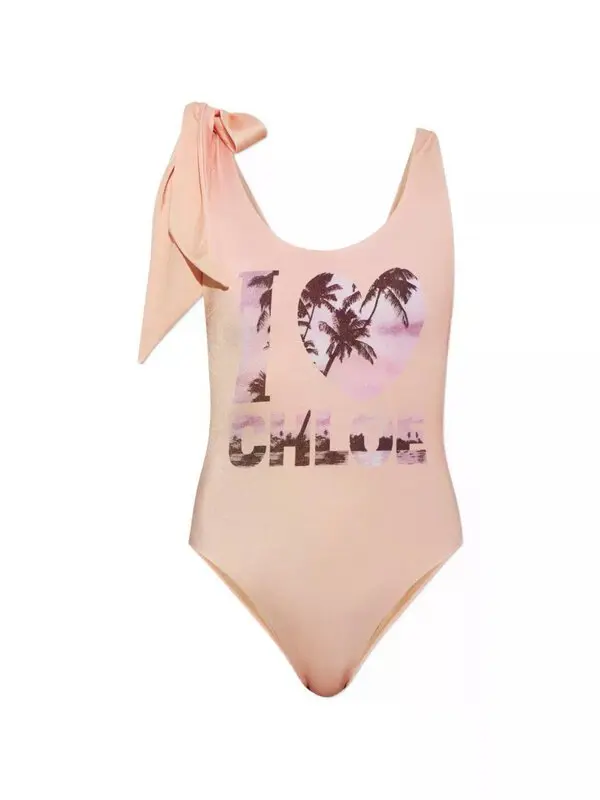 Chloé Tie-strap One-piece Logo Swimsuit - Neutrals