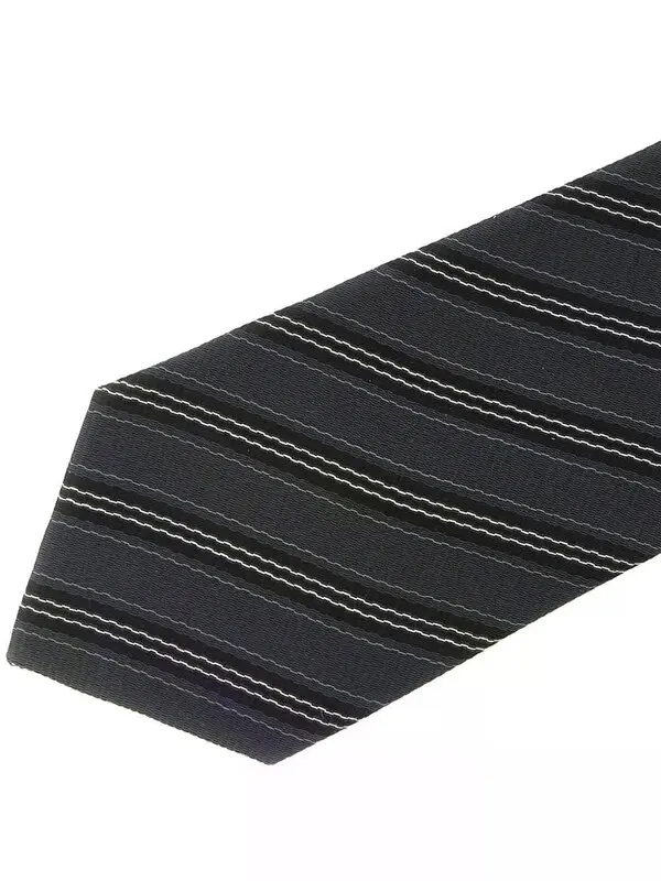 Saint Laurent Striped Silk Jacquard Neck Tie - Grey