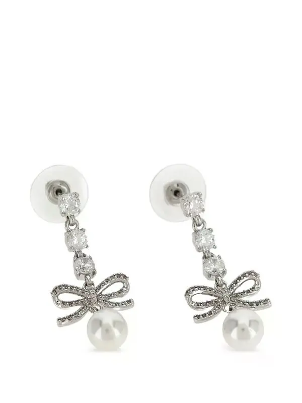 SELF-PORTRAIT Bow Crystal-charm Earrings - Silver