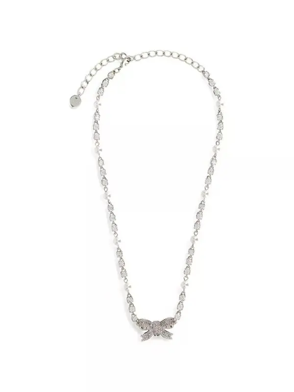 SELF-PORTRAIT Crystal Pearl Bow Necklace