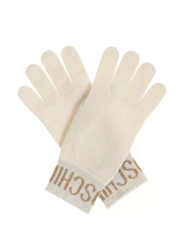 Moschino Logo-intarsia Knitted Gloves - Neutrals