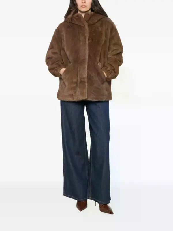 LOU ANDREA Hooded Faux-fur Coat