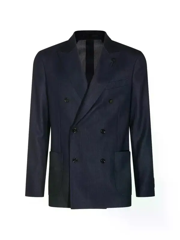 LARDINI Double-breasted Peak-lapel Blazer - Blue