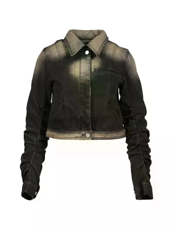 VIVAMUS Bleached Ruched-sleeve Denim Jacket
