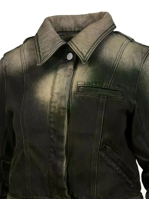 VIVAMUS Bleached Ruched-sleeve Denim Jacket