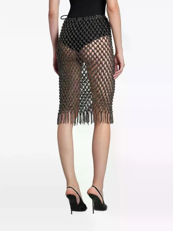 HIBOURAMA Crystal Woven Fringed Midi Skirt
