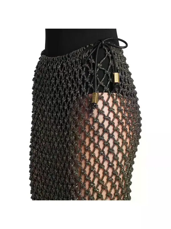 HIBOURAMA Crystal Woven Fringed Midi Skirt