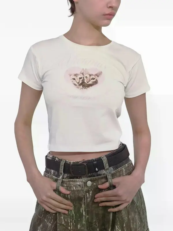 VIVAMUS Graphic Print Cropped T-shirt