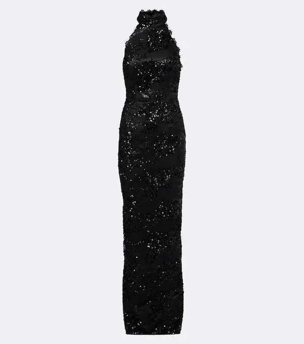 Rebecca Vallance Beau Sequined Halterneck Gown - Black