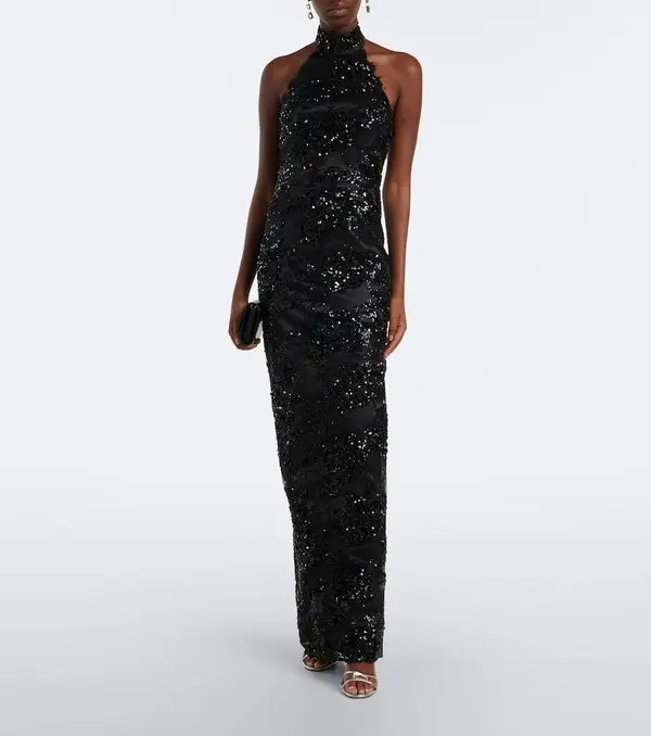 Rebecca Vallance Beau Sequined Halterneck Gown