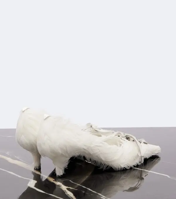 Prada Feather-trimmed Satin Pumps