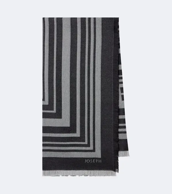 JOSEPH Neoma Fringed Jacquard Virgin Wool Scarf - Grey