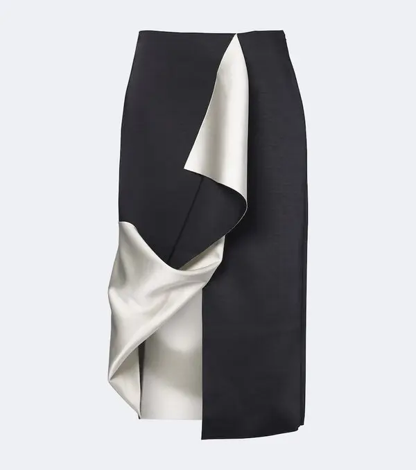 RÓHE Draped Asymmetric Satin Midi Skirt