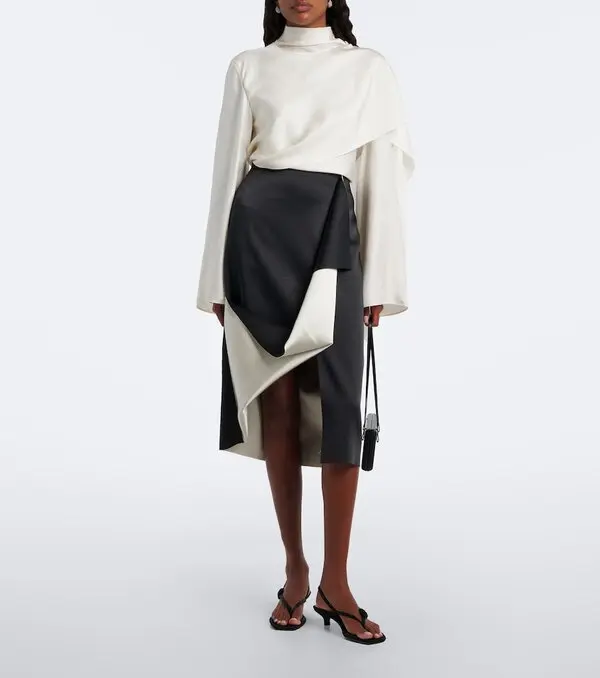 RÓHE Draped Asymmetric Satin Midi Skirt
