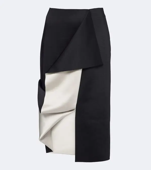 RÓHE Draped Asymmetric Satin Midi Skirt - Black