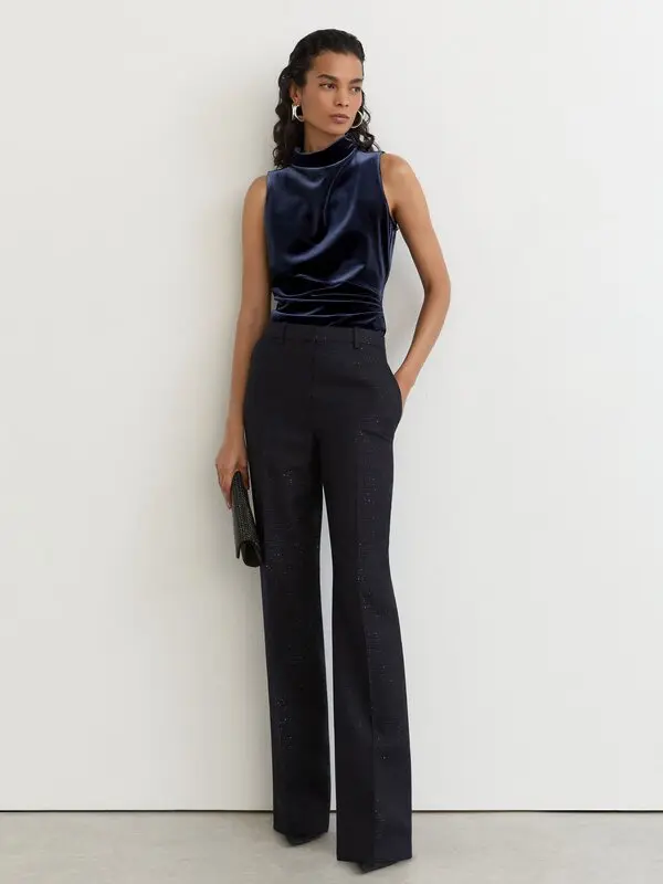 REISS Velvet High-neck Sleeveless Top - Navy