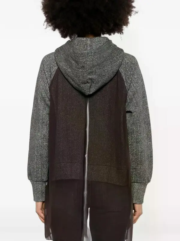 Undercover Herringbone-pattern Layered-hem Hoodie