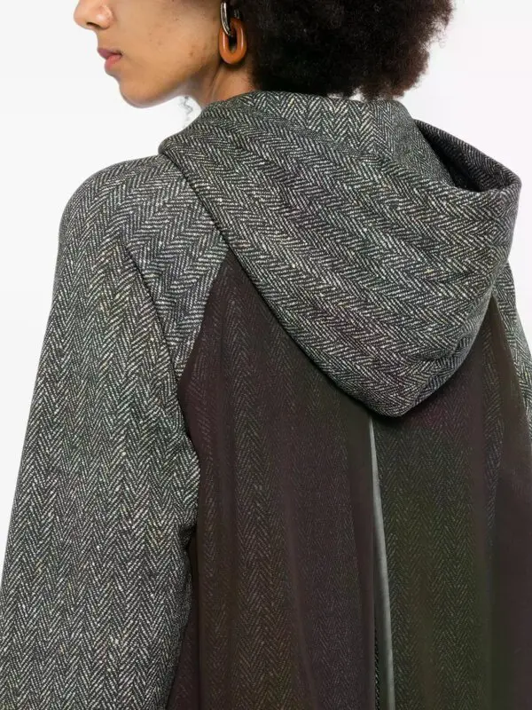 Undercover Herringbone-pattern Layered-hem Hoodie