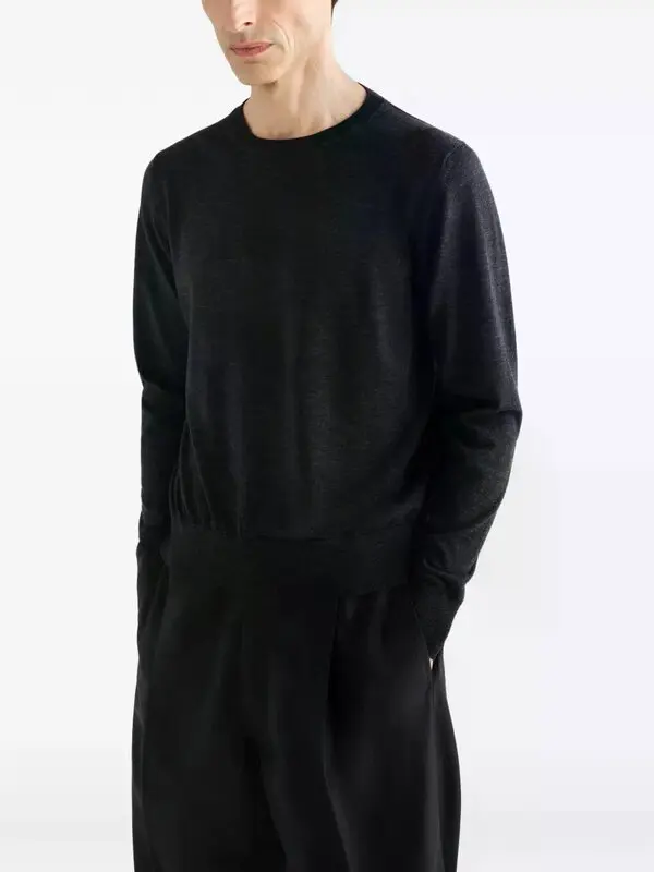 LEMAIRE Crew-neck Sweater In Fine Mouliné Merino Wool - Black