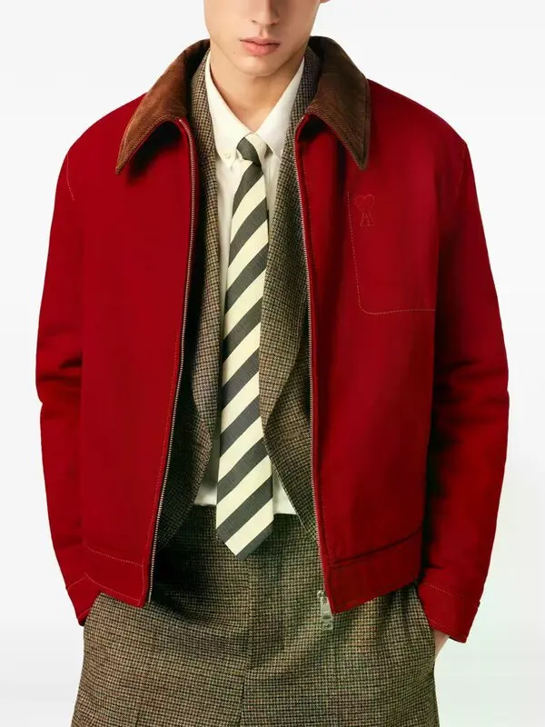 AMI Paris Cotton Zipped Jacket With De Coeur
