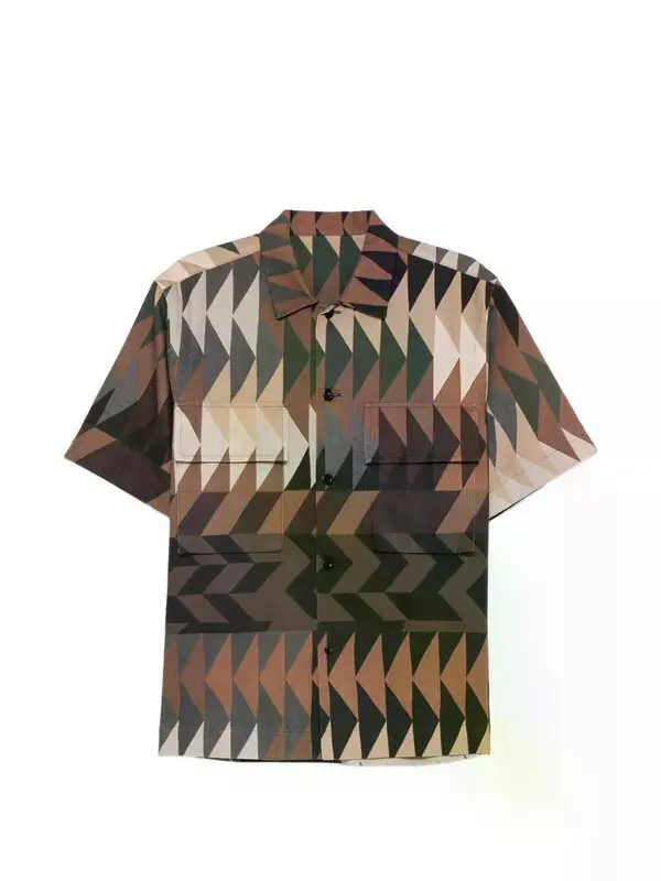 Sacai Geometric-print Short-sleeved Shirt - Brown