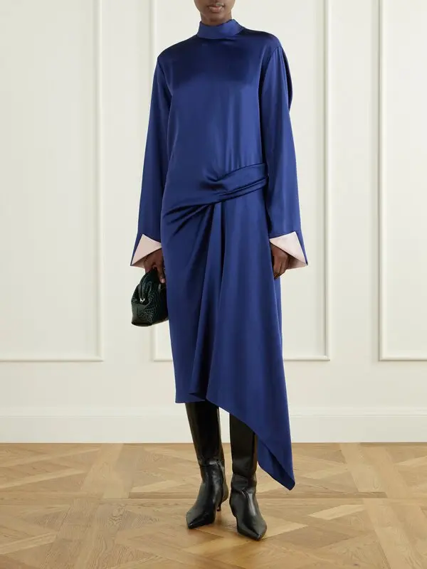 Stella McCartney Asymmetric Draped Satin Midi Dress