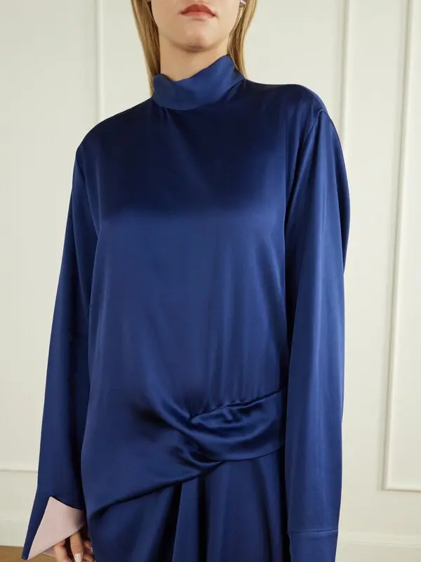 Stella McCartney Asymmetric Draped Satin Midi Dress