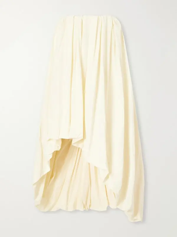 JIL SANDER Strapless Gathered Taffeta Midi Dress