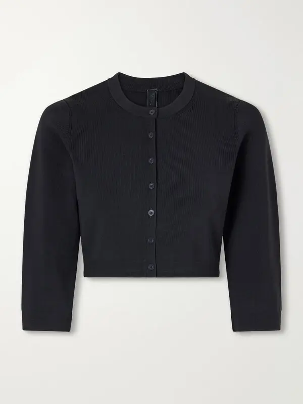 SKIMS Refined Knit Cropped Ribbed Stretch-jersey Cardigan