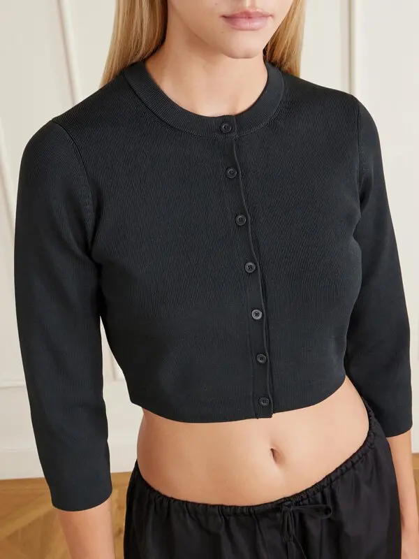SKIMS Refined Knit Cropped Ribbed Stretch-jersey Cardigan
