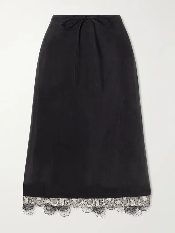 Studio Nicholson Alder Lace-trimmed Lyocell-twill Midi Skirt - Black