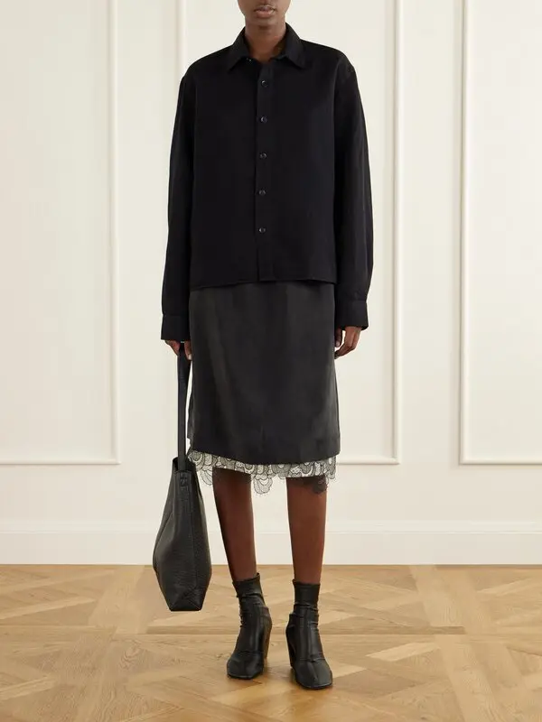 Studio Nicholson Alder Lace-trimmed Lyocell-twill Midi Skirt - Black