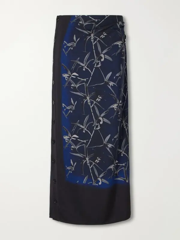 Proenza Schouler Anais Floral-print Button-detailed Gathered Stretch-cady Skirt - Black